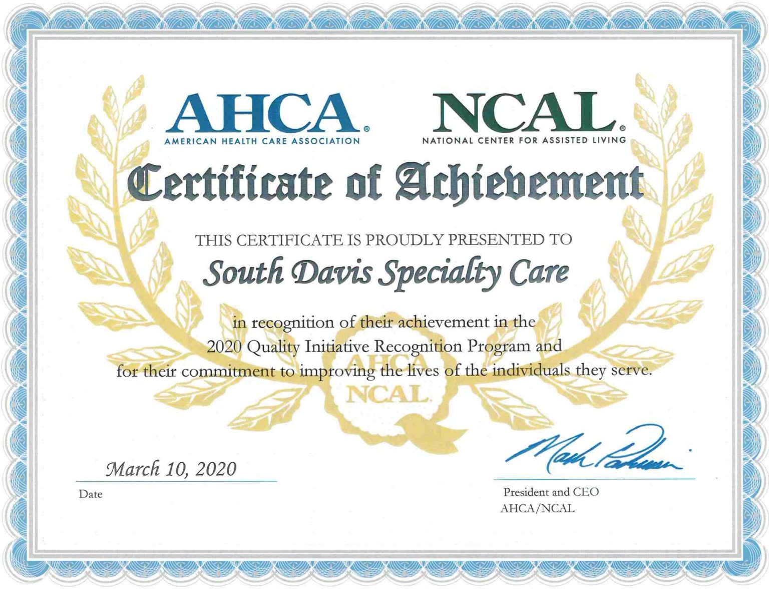 Achievement Recognition - South Davis Community Hospital